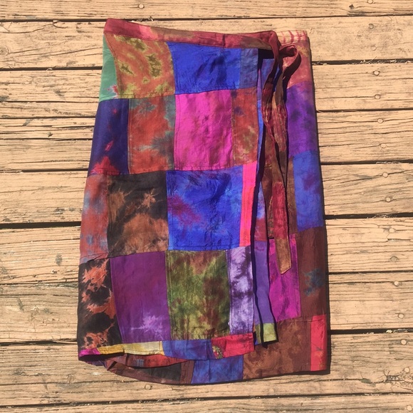Skirts | Silk Patchwork Wrap Skirt | Poshmark
